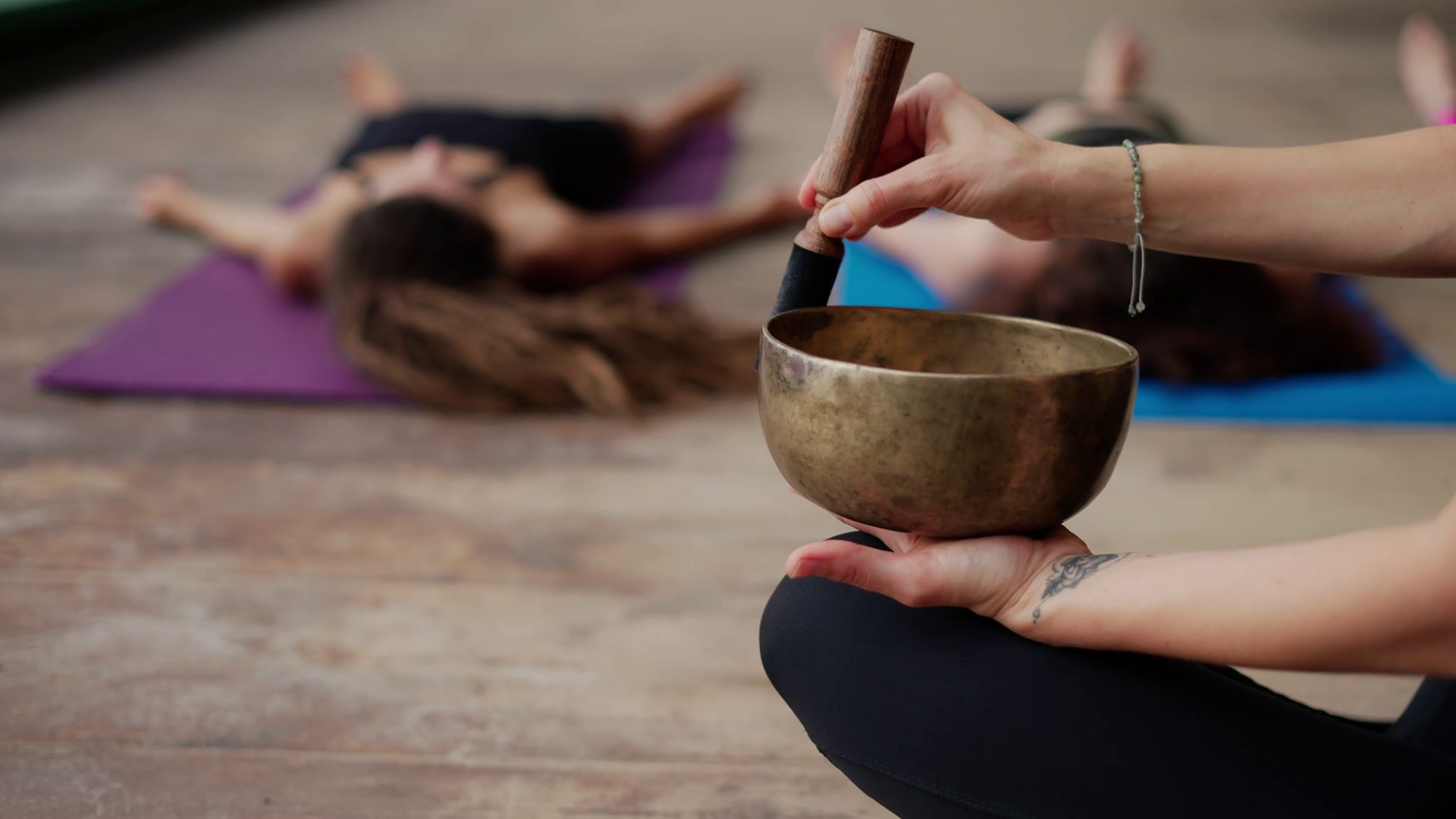 Singing Bowls During Meditation Lead Yoga Stock Footage Sbv 346648791