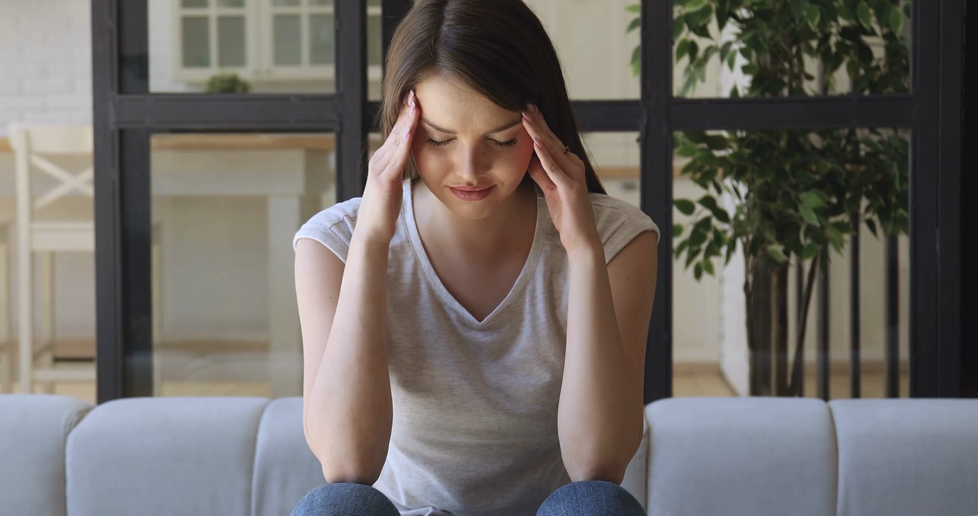 Young Woman Experiencing Persistent Headache Stock Footage Sbv