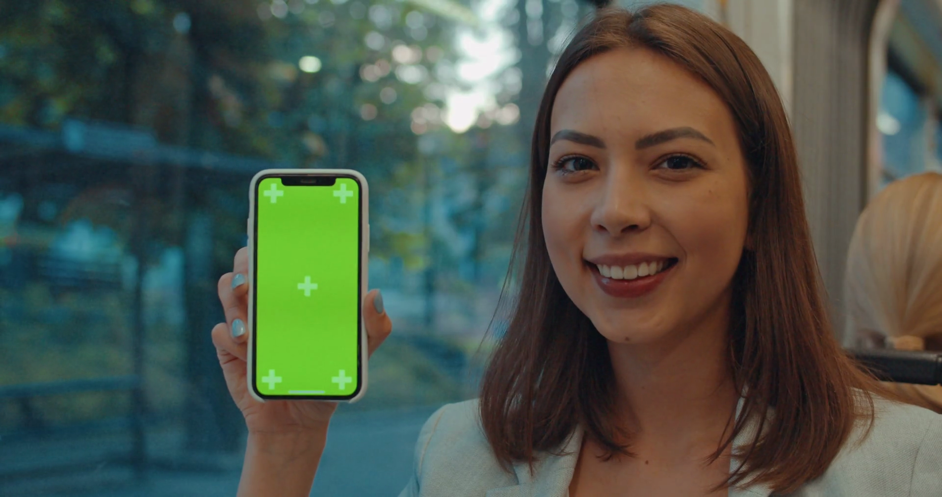 Woman Showing Smartphone With Vertical Green Stock Footage Sbv