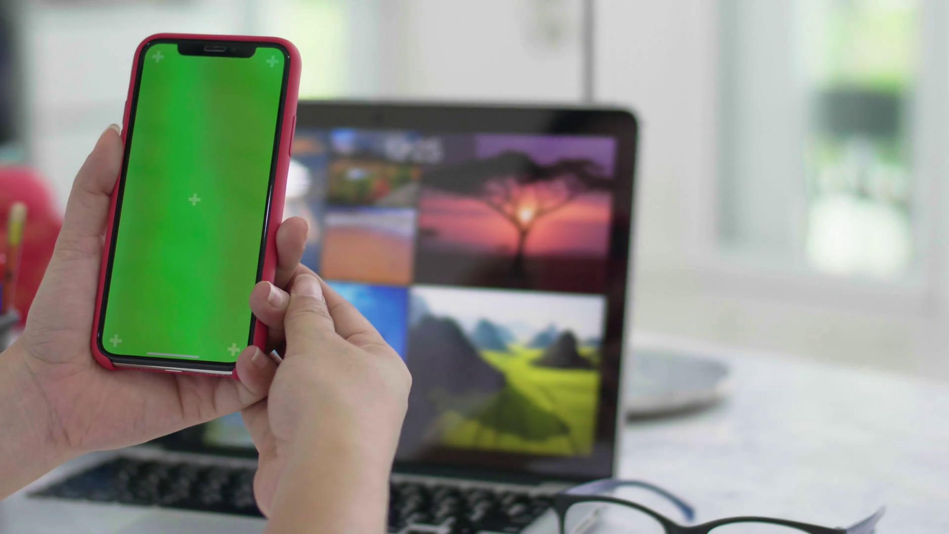 Woman Using Smartphone Watching Green Screen Stock Footage Sbv