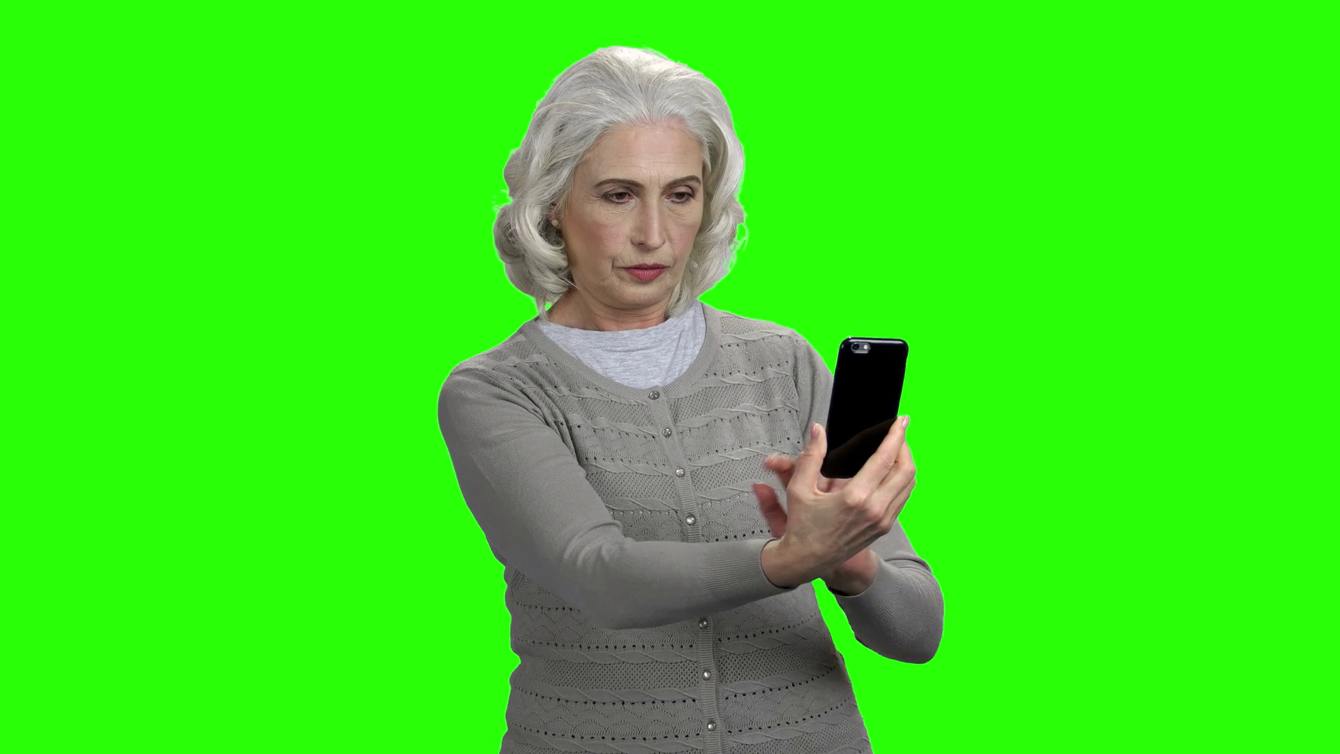 Old Woman Taking Selfie On Green Screen Aged Stock Footage Sbv