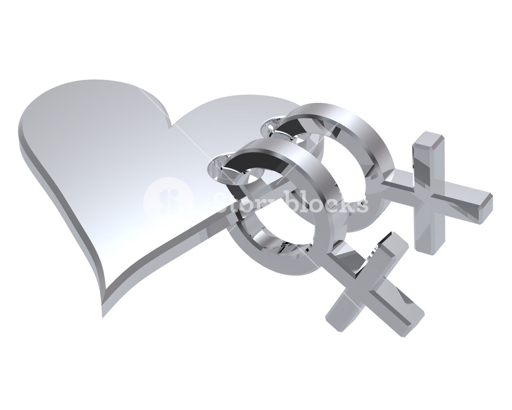 Two Chrome Female Sex Symbol With Heart Royalty Free Stock Image