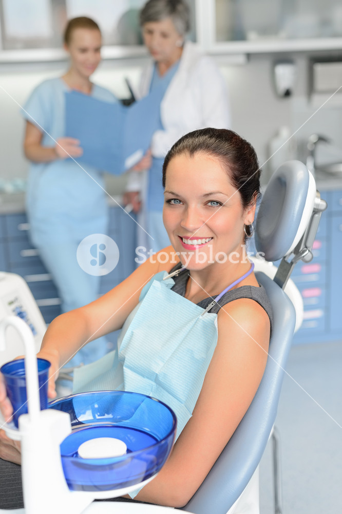 Woman Patient Sitting Chair Dental Surgery Checkup Professional Dentist