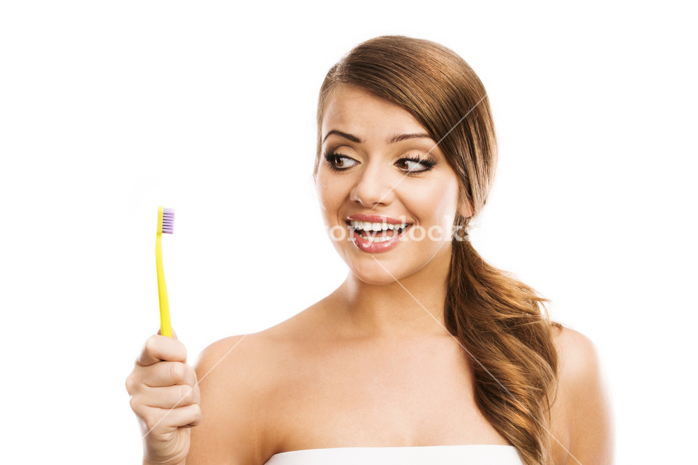 Beautiful Woman With Toothbrush Dental Care Portrait Isolated On
