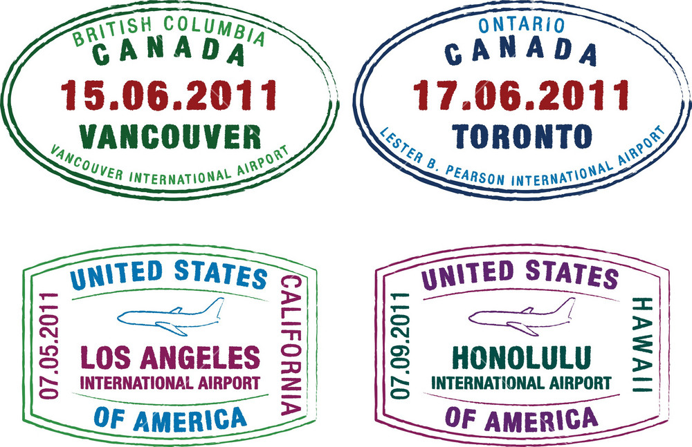 Passport Stamps Of The Us And Canada In Vector Format Royalty Free