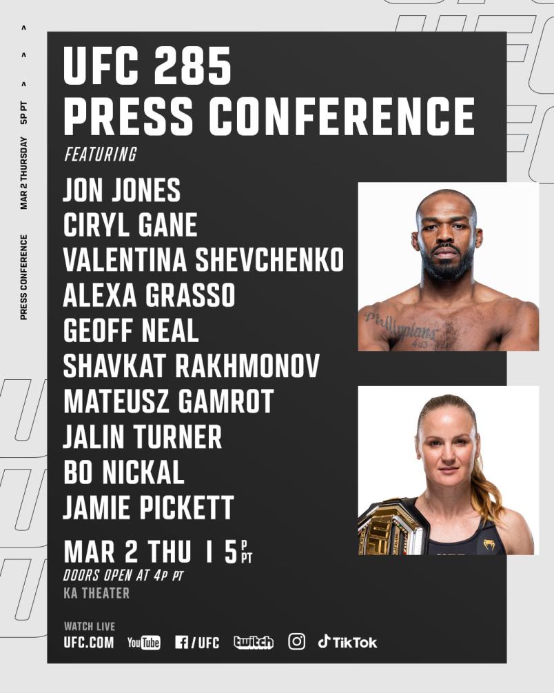 Ufc 285 Jones Vs Gane Pre And Post Event Schedule Ufc