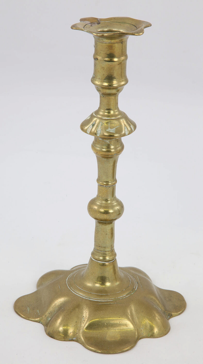 Pair Of Queen Anne Brass Push Up Candlesticks Early 18th Century Pair