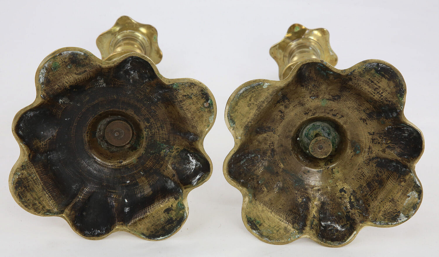 Pair Of Queen Anne Brass Push Up Candlesticks Early 18th Century Pair