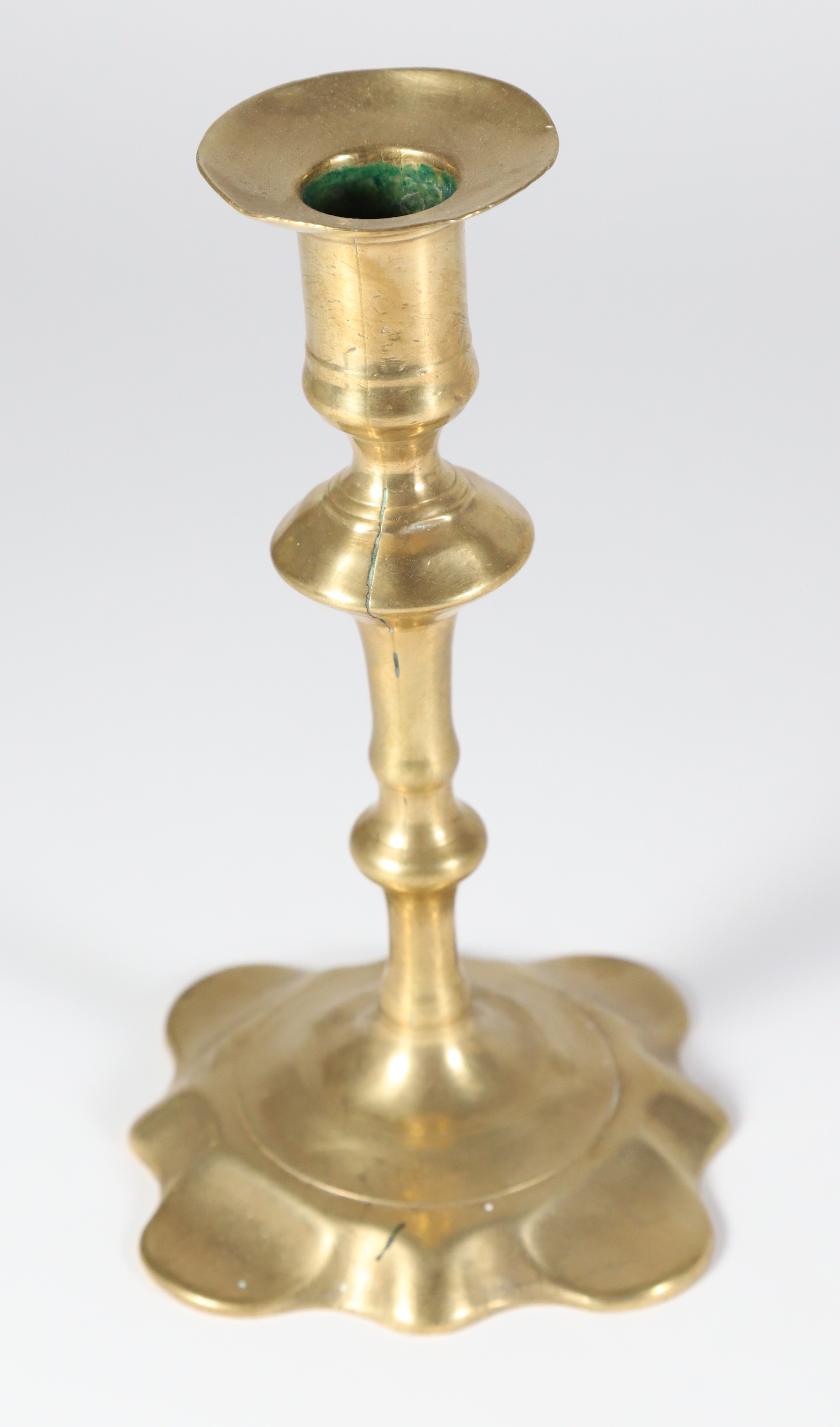 Queen Anne Petal Base Brass Candlestick 18th Century Rafael Osona