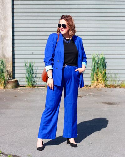 Royal Blue Double Breasted Wide Leg Pant Suit Relaxed Fit Sumissura