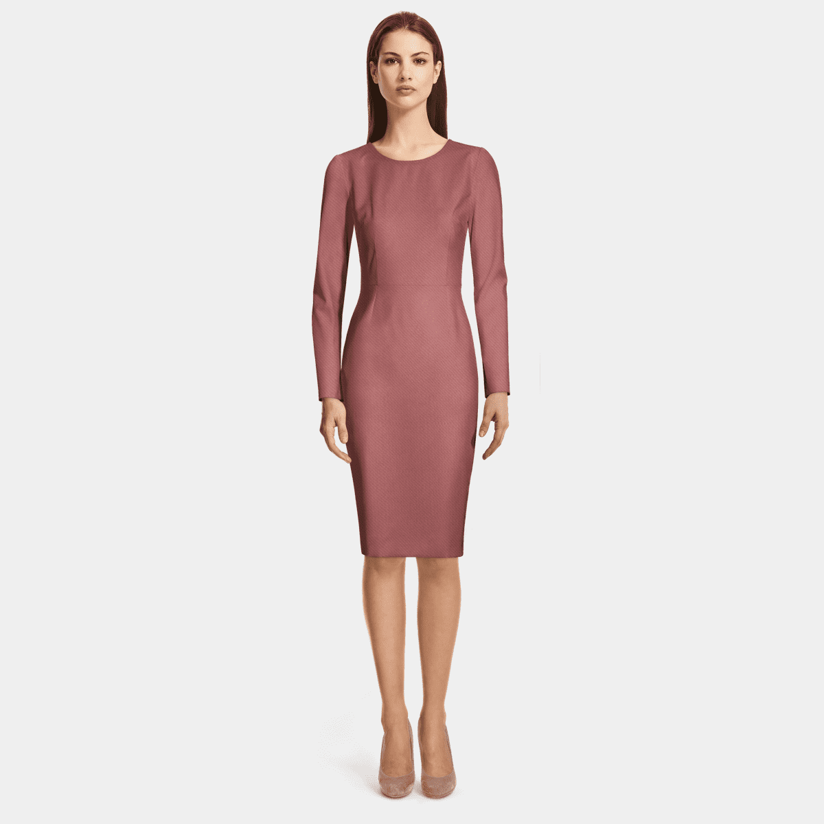 Pink Long Sleeve Round Neck Sheath Dress Sumissura