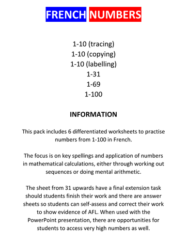 French Numbers Worksheets I Teaching Resources