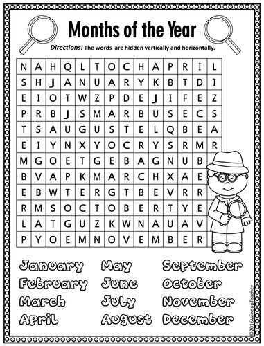 Months Of The Year Word Searches 2 Levels Teaching Resources