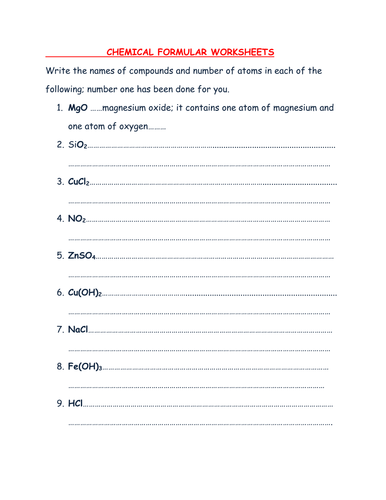 Writing Chemical Formulas Practice Worksheet