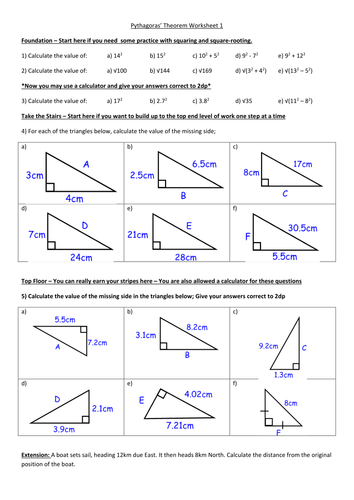 Pythagoras Worksheet 1 With Answers Teaching Resources