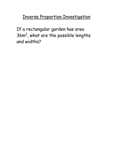 Inverse Proportion Investigation Teaching Resources