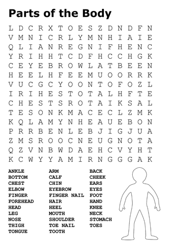 Parts Of The Body Word Search Teaching Resources