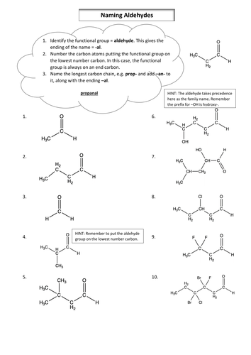 As Chemistry Nomenclature Naming Aldehydes And Ketones Worksheets By