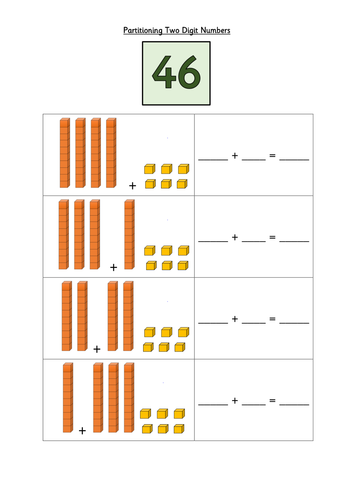 Year 2 Partitioning 2 Digit Numbers In Different Combinations Of Tens