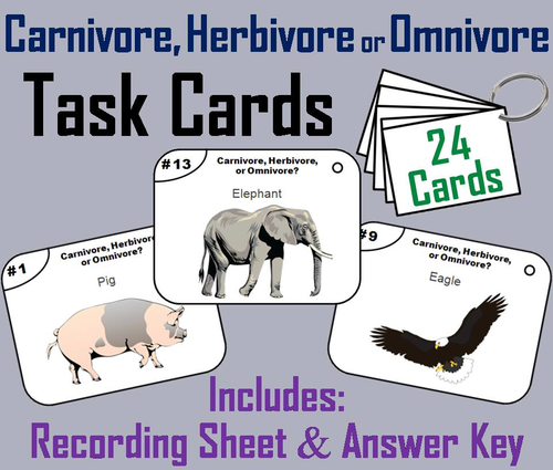 Carnivores Herbivores Omnivores Task Cards Teaching Resources