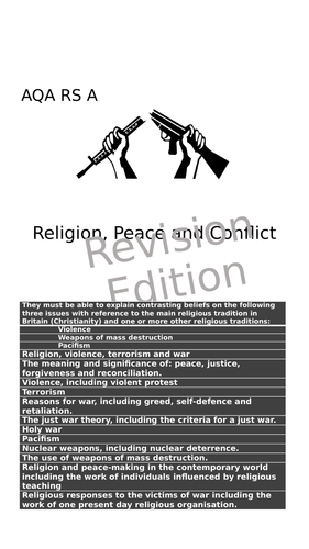 Gcse Aqa Rs A Religion Peace And Conflict Revision Guide Teaching