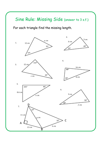 Sine Rule Missing Sides And Missing Angles Solutions Included