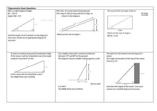 Gcse Trigonometry Revision Sheet Teaching Resources