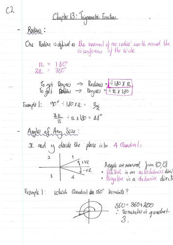 A Level Maths C2 Revision Notes Trigonometry Teaching Resources