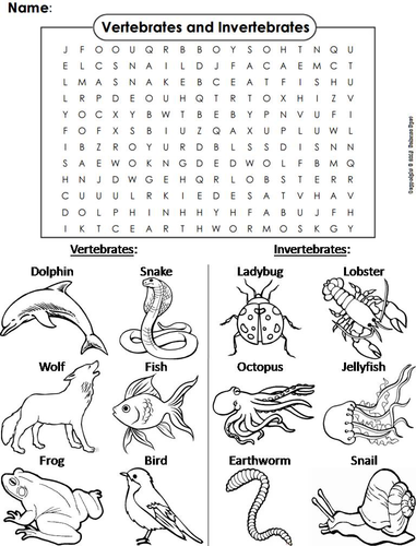 Vertebrates And Invertebrates Word Search By Sciencespot Teaching