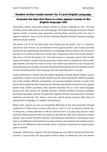 Language And Gender Essay Aqa English Language A Level By Astarlevels