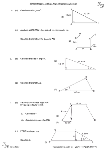 2d3d Pythagoras And Right Angled Trigonometry Higher Gcse Exam Style