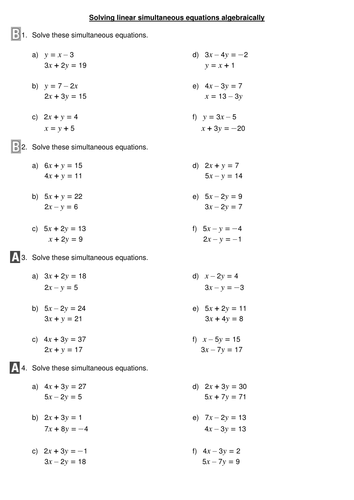 Solving Linear Simultaneous Equations Algebraically Teaching Resources