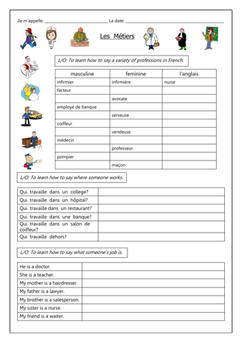 French Jobs Les Métiers Worksheets Teaching Resources