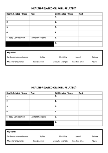 Health Related Or Skill Related Fitness Starter Activity Teaching