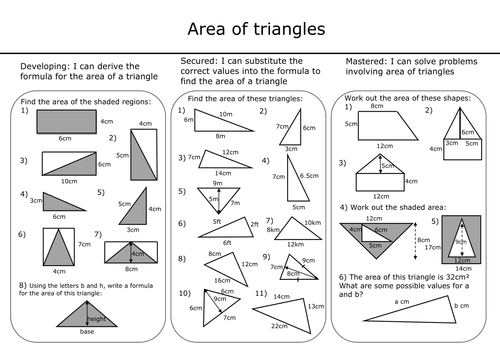 Area Of Triangles With Answers Teaching Resources