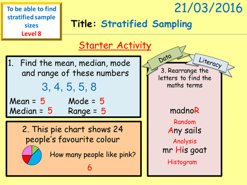 Stratified Sampling Worksheet Activity Sheet Statisti