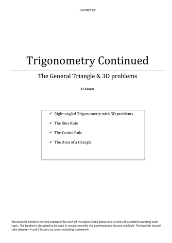 Further Trigonometry Worksheets Teaching Resources