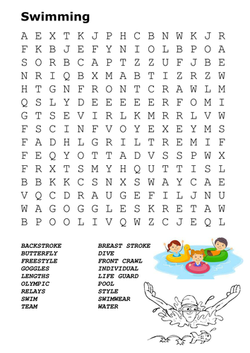 Swimming Word Search By Sfy773 Teaching Resources Tes