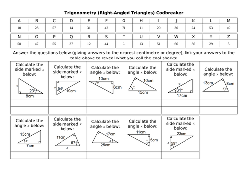 Pythagoras And Trigonometry Codbreakers Teaching Resources