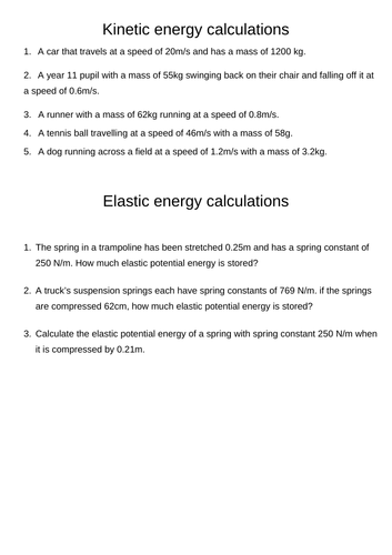 Aqa Gcse Physics 9 1 P15 Kinetic Energy And Elastic Energy Stores