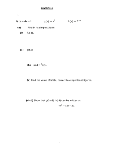 Functions With Answers Teaching Resources