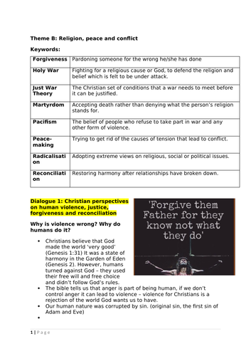 Aqa Gcse Re Theme B Religion Peace And Conflict Revision Booklet