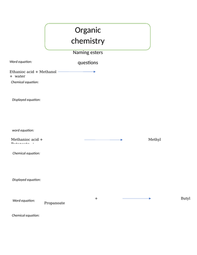 Naming Esters 4 Documents For 1 Pound Teaching Resources