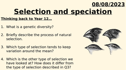 Aqa A Level Biology Selection And Speciation Teaching Resources