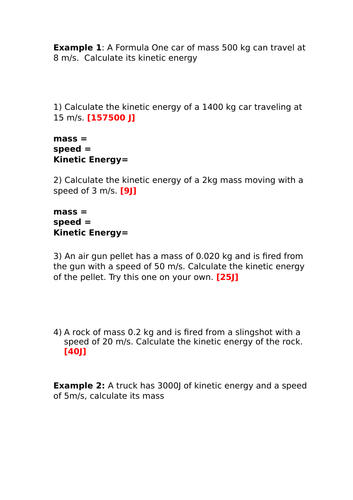 Aqa P15a Kinetic Energy Teaching Resources