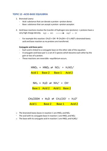 Topic 12 Acid Base Equilibria A Level Chemistry Edexcel A Notes