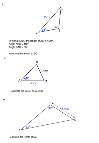 Trigonometry Sine Rule Non Right Angle Triangles Teaching Resources