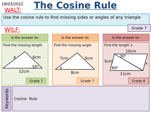 Ks4 Maths The Cosine Rule Teaching Resources