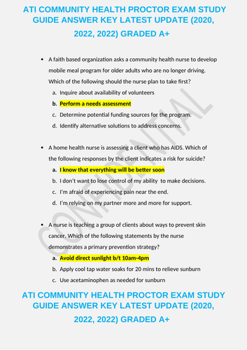 Ati Community Health Proctor Exam Study Guide Answer Key Latest Update