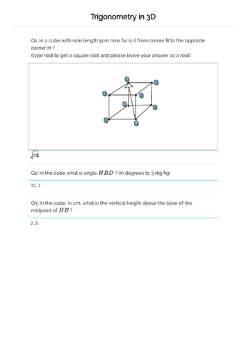 3d Trigonometry Gcse Maths Grades 7 9 Worksheet Teaching Resources